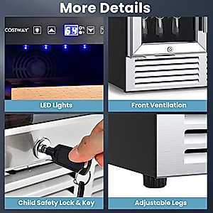 COSTWAY Wine and Beverage Refrigerator, 24 Inch Dual Zone Under Counter Wine Cooler w/Lock, 19 Bottles & 57 Cans Beverage Fridge Cooler, Built-In or Freestanding Beer Wine Fridge for Home Kitchen Bar