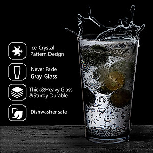 JGIRL Unbreakable Plastic Drinking Glasses, Set of 6, Shatterproof Drinking Cups, Plastic glass cup,16 oz plastic Tumbler Cups,Dishwasher Safe (Grey)