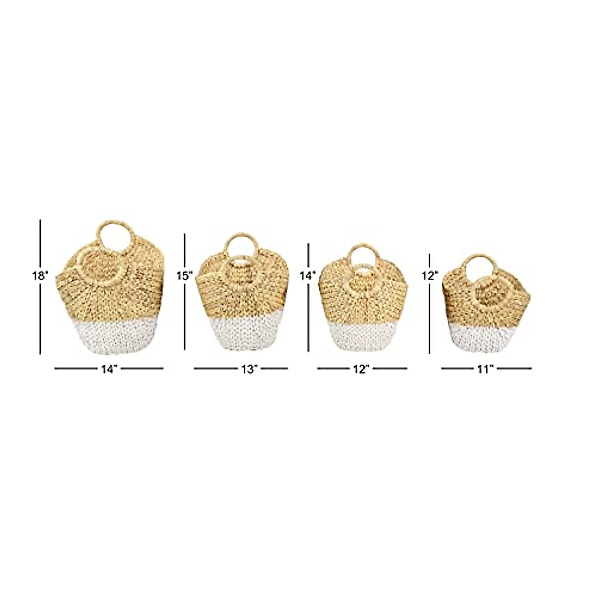 CosmoLiving by Cosmopolitan Seagrass Handmade Two Toned Storage Basket with Handles, Set of 4 17", 15", 13", 12"W, Brown