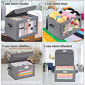 DIMJ 4-Pack Storage Bins with Flip-top Lids, Collapsible Fabric Storage Baskets Organizer Box with Large Clear Window for Clothes, Toys, Books, Closet, Shelves, Kids Room, Office, Dark Grey