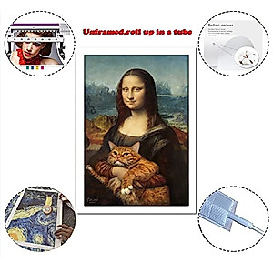 ZQXSSFM Mona Lisa Animal Cat Poster Decorative Painting Canvas Wall Art Living Room Posters Bedroom Painting 16x24inch(40x60cm)