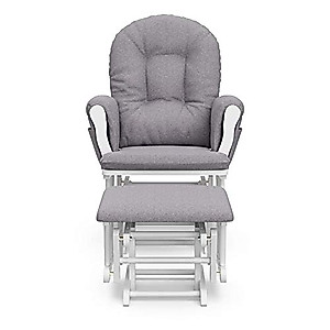 Pemberly Row Custom White Slate Hoop Glider and Ottoman Set in Gray Swirl - Smooth Gliding Chair for Nursery, Padded Arm Cushions with Storage Pocket