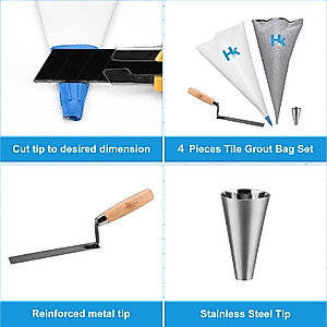 HK Grout Bag for Masonry and Tile Grouting, 13" by 24" Modern Grout Sealer with Pointing Tips for Mosaic Bricks Ceramic Small Joint with Heavy Duty Cement Concrete Mortar Applicator Tool Brick Jointer