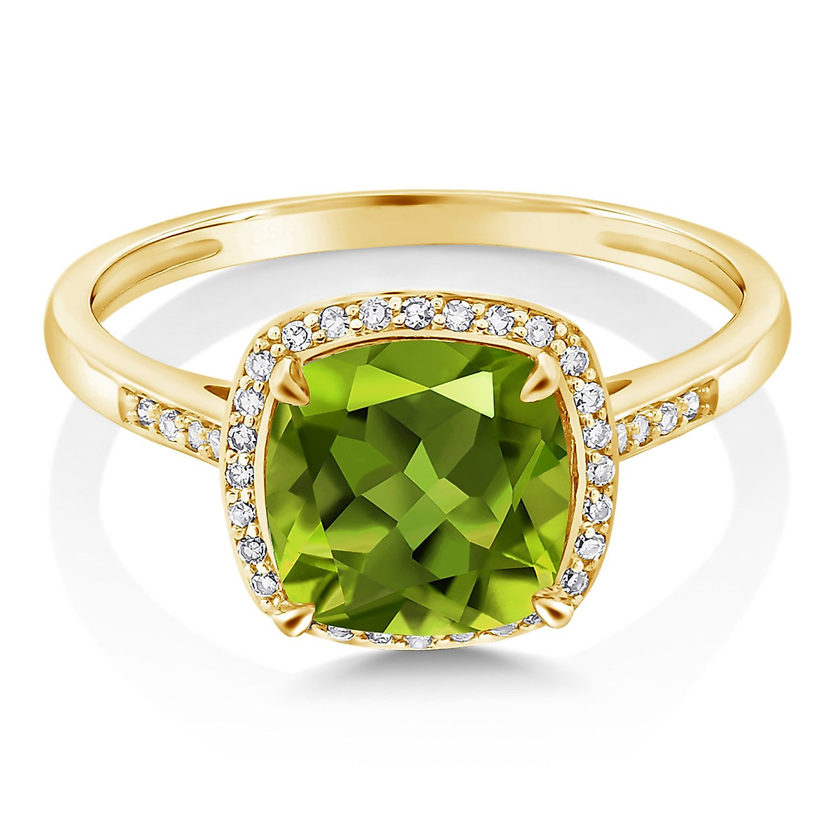 Gem Stone King 10K Yellow Gold Cushion Cut 8MM Gemstone Birthstone and Accent Diamonds Halo Engagement Ring For Women | Wedding Anniversary Promise Ring For Women | Available In Size 5, 6, 7, 8, 9