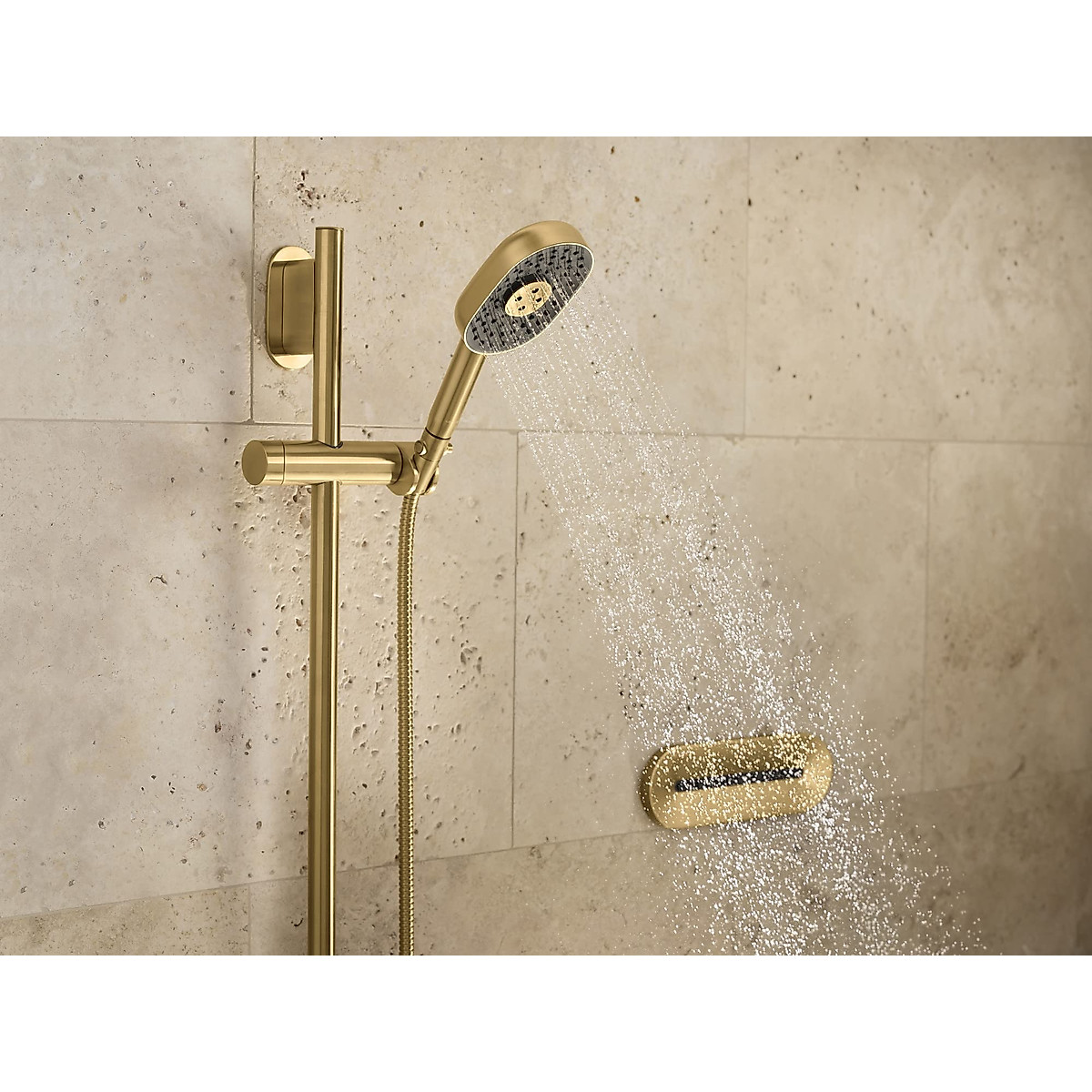 KOHLER 26284-G-2MB Statement Oblong MULTIFUNCTION HAND SHOWER, Maximum Spray Performance& 3 Spray Experiences, Vibrant Brushed Moderne Brass, 1.75 GPM