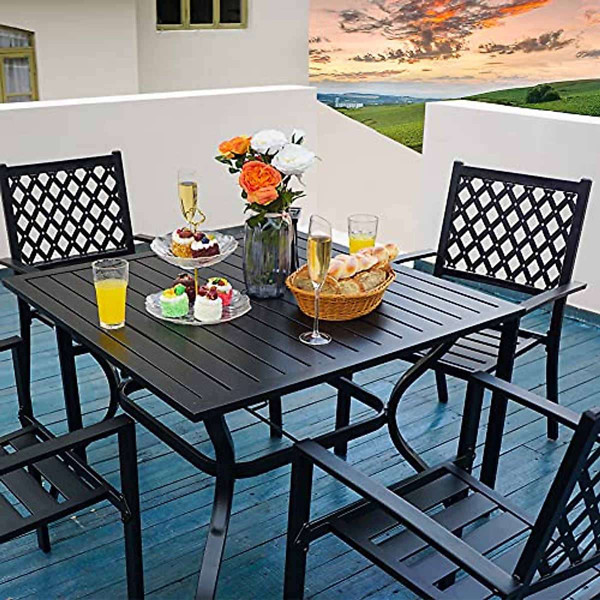 MEOOEM Outdoor Dining Table, Patio Metal Steel Frame Square Table with 1.57”Umbrella Hole, 37"x37",Black