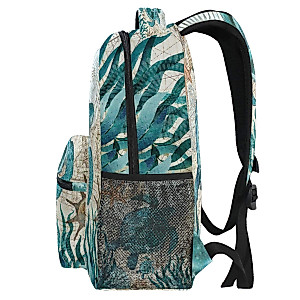 Vdsrup Vintage Turtle Backpack for Girls Kids Boys Ocean Sea Starfish World Map School Book Bag Waterproof Student Laptop Backpacks College Carrying Bags Casual Durable Lightweight