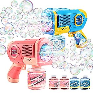 EagleStone 2 Bubble Guns for Toddlers, Automatic Bubble Machine for Kids, Bubble Blower w/ 4 Bottles Bubble Solution Refill & LED Lights, Bubbles Party Favors for Summer Outdoor Toy Birthday Gifts
