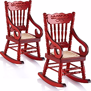 Sumind 2 Pieces Doll House Wooden Chairs 1:12 Christmas Dollhouse Accessories Mini Wooden Rocking Chairs Model for Dollhouse Accessories Furniture Decoration