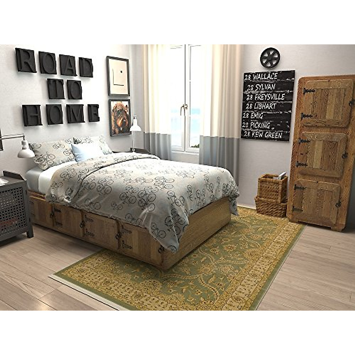 Unique Loom Edinburgh Collection Classic Oriental Traditional French Floral Country Inspired Design Area Rug, 5' 1" x 8' Rectangle, Light Green/Cream