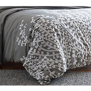 City Scene - Full/Queen Duvet Cover Set, Cotton Bedding with Matching Shams, Softens with Each Wash (Branches Grey, Full/Queen)