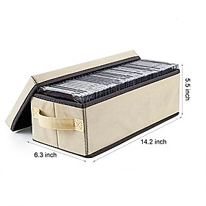 HATTERTOP CD Storage Box Set of 3, DVD Storage Case 14.2 x 6.3 x 5.5 Inch CD Case Storage with Lids & Handles to Store up to 165 Discs for Car Travel Home - Beige