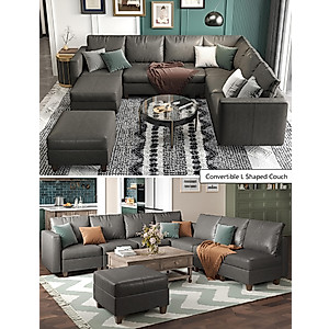 EASE MOOSE Modular Sectional Sofa with Storage, U Shaped Sectional Faux Leather Sectional Couch Large Sectional Sofa, Grey