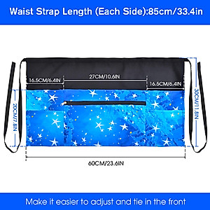 Fiodrimy Server Apron Waitress Apron with 6 Pockets, Half Waist Aprons Restaurant Chef Aprons for Women Men Home Cooking Restaurant Serving Work (Blue Starry)
