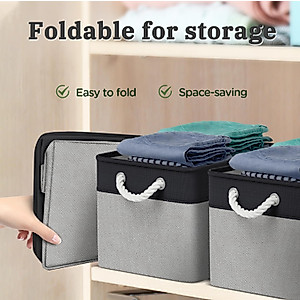 KITCSTI Fabric Storage Baskets for Shelves | Closet Storage Bins | Linen Cloth Baskets with Handle for Organizing