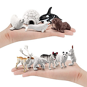 NatureMan Mini Arctic Animals Toys Set 10PCS Polar Animal Figurines Toy Play setIncludes Polar Bear Seal Reindeer Wolf Rabbit Arctic Fox Igloo for ToddlersBirthdayGift