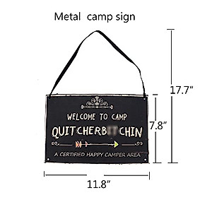Funly mee Welcome to Camp Hanging Decorative Black Metal Sign 11.8×7.87 (inches)
