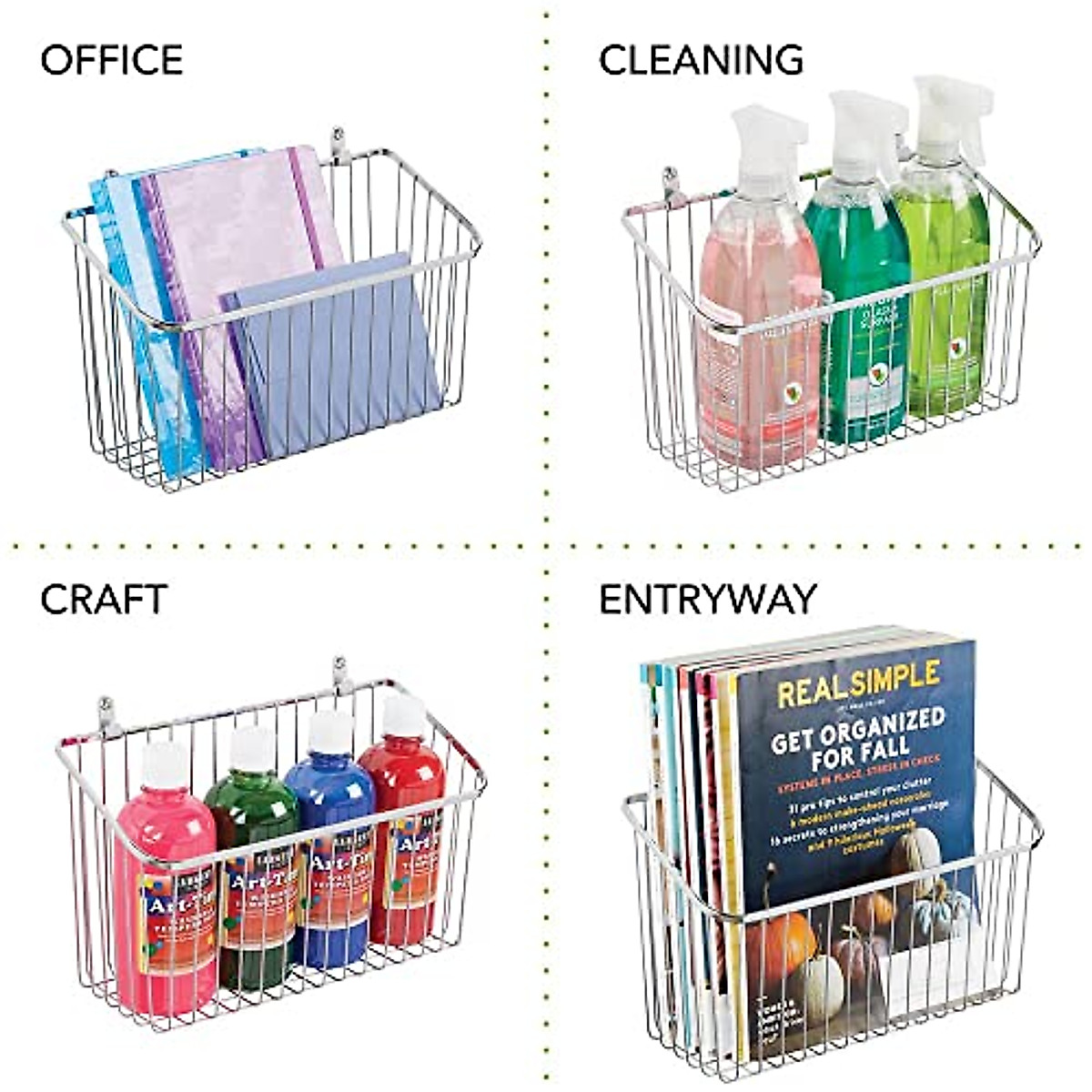 mDesign Small Metal Wire Wall Mounted Storage Organizer Basket Bin for Hanging in Kitchen, Garage, Entryway, Mudroom, Bedroom, Bathroom, Laundry Room - Unity Collection - 2 Pack - Chrome