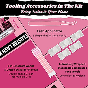 PRO DIY Lash Extension Kit 4 Styles Mixed Lash Extension Kit Lash Clusters Kit with 208 Pcs Cluster Lashes Lash Bond and Seal Lash Remover Eyelash Applicator for Beginner (4 Styles Mix-A)