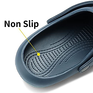 FitVille Wide Chef Shoes Men Clogs with Arch Support, Slip Resistant Garden Work Shoes for Men, Blue Grey, Size 9