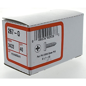 Hillman 3433 8 x 1-1/4 in. Brass Plated Pan Head Phillips Metal Screw, 40-Pack