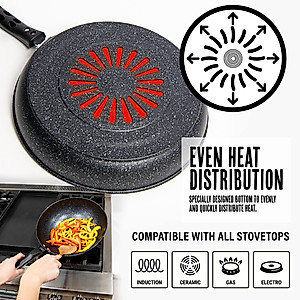 DURANITRO 4 Piece Nitrogen-Hardened Honeycomb Nonstick Carbon Steel 8” and 12” Frying Pans, 12” Wok, and 12” Glass Lid Cookware Set – Easy to Clean, Suitable for All Stovetops- GIFT INCLUDED