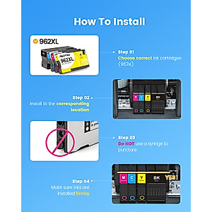 Remanufactured 962XL Ink Cartridge for HP 962 Work with HP OfficeJet Pro 9010 Ink Cartridges HP OfficeJet Pro 9012 9015 9018 9020 9025 9027 9028 Printer