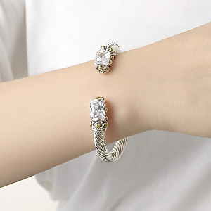 UNY Designer Inspired Jewelry Radiant CZ cable Wire Antique Bangle Elegant Beautiful Christmas Gift (White)