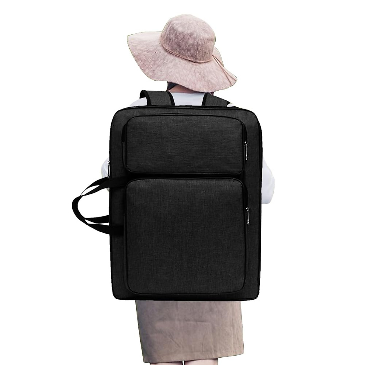 PENINSULA LOVE 8K Art Portfolio Carry Bag Waterproof Artist Portfolio Case Portable Artist Tote Bag Adjustable Art Supplies Storage Bag Canvas Carrying Case with Tote for Men Women (black)