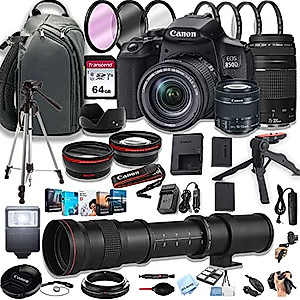 Canon EOS 850D (Rebel T8i) DSLR Camera w/EF-S 18-55mm F/4-5.6 STM Zoom Lens + 75-300mm F/4-5.6 III Lens + 420-800mm Super Telephoto Lens + 64GB Memory Cards, Professional Photo Bundle (44pc Bundle)