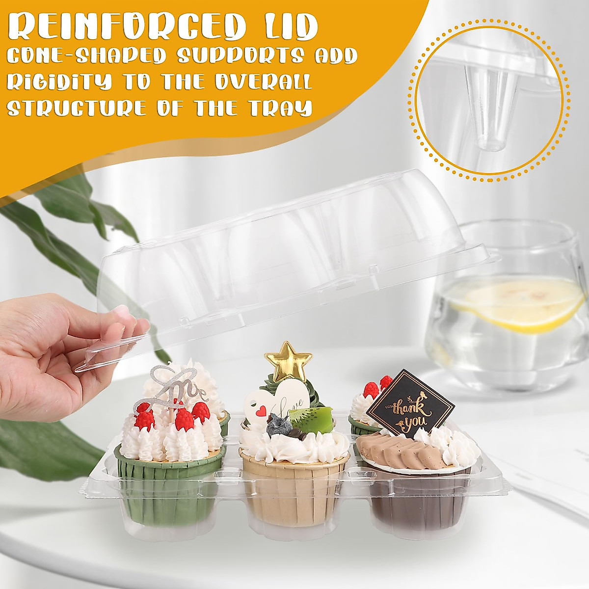 LISHINE 40 Pack Cupcake Containers 6 Count Cupcake Boxes Bulk Disposable Cupcake Carrier Plastic Cupcake Holder with Lid Clear Cupcake Plastic Cupcake Trays for Transporting