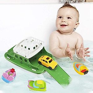 Bath Boat Toy,11 Piece Bath Boat Toy with 4 Mini Cars and 6 Boat Squirters,Floating Boat Toys for Bathtub Bathroom Pool Beach for Toddlers Boys Girls Kids