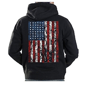 Lucky Ride American Flag Mens Sweatshirt United States USA Tattered Flag Hoodie, Black, S