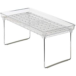 madesmart Clear Stacking Shelf - Medium | CABINET COLLECTION | Organizer for Cabinet or Counter | Collapsible Legs for Storage | Non-slip Rubber Feet |