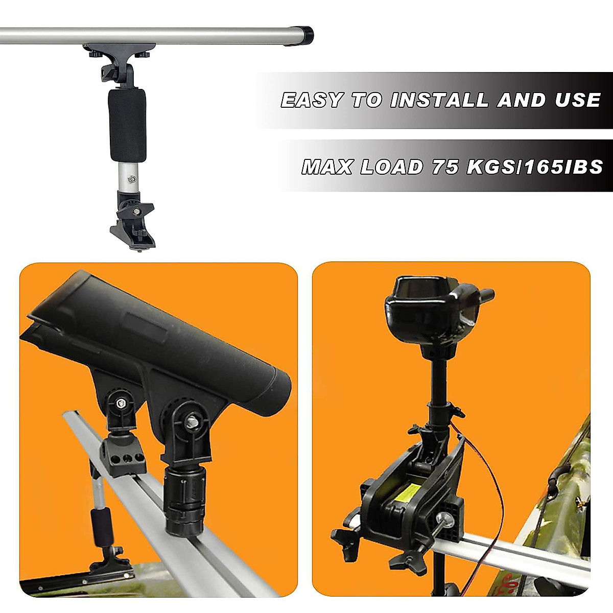 Newcod Kayak Motor Mount, Fishing Kayak Trolling Motor Mount Rack Aluminum Outboard Mounting Bracket Holder Kit