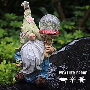 Qukueoy Garden Gnomes Statues Outdoor Decor with Solar Lights, Animal Outside Garden Decorations for Yard, Funny Gnome Gifts (Green)