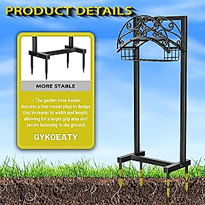 Gykoeaty Garden Hose Holder Heavy Duty Metal Water Hose Holder with 4 Spikes Freestanding,Detachable Hose Rack for Garden Storage, Hose Stand for Outdoor Yard Storage,Can Store 150ft Water Pipes