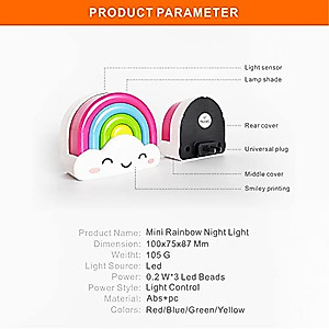 amezin Rainbow Night Light,0.5w Plug in Night Light for Kids, LED Dusk to Dawn Sensor Cute Nursery Gift Nightlight for Baby Children Girl Boy Toddler