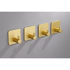 Generic 4 Packs Adhesive Towel Hooks Wall Hooks for Bathroom, Kitchen, Adhesive, No Drill, Stainless Steel,, Gold, BSM0129