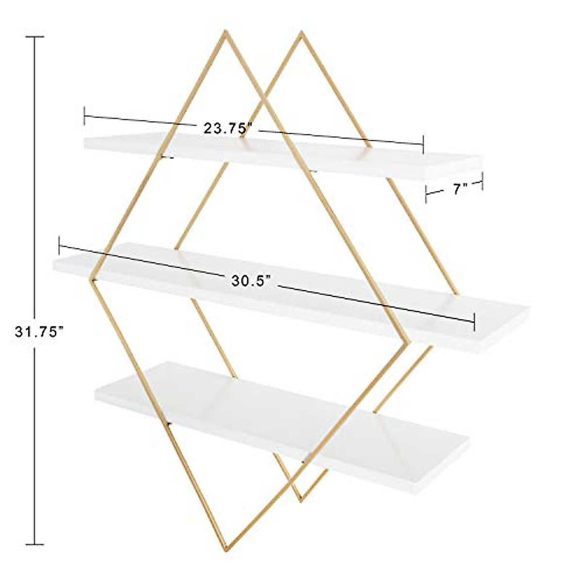 Kate and Laurel Daxton Modern Wood and Metal Wall Shelf, 31" x 32", White and Gold, Glam Wall Organization
