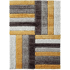 LUXE WEAVERS Lantanas Yellow 8x10 Shag Geometric Area Rug, Modern, Stain Resistant, Plush Indoor Rugs