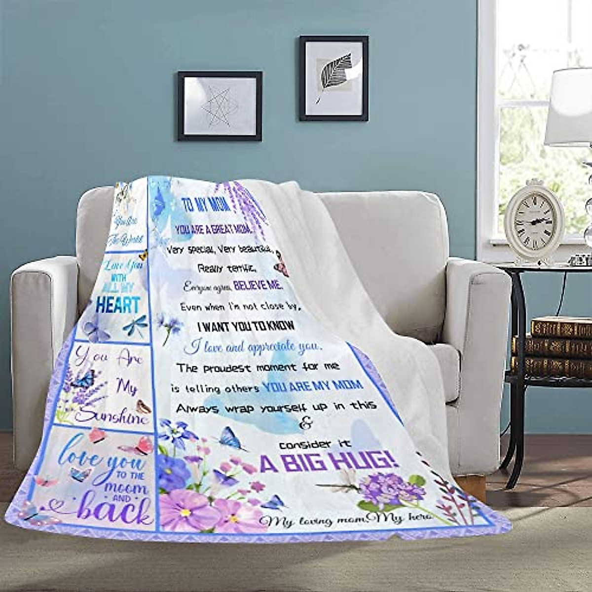 Mom Gift Throw Blanket, Birthday Gifts for Women, Gifts for Mom from Daughter Son for Christmas, Birthday, Mothers Day, Butterfly Blankets Throws for Adults Soft Plush Throw 54x 70