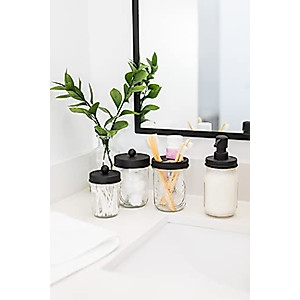 Jarmazing Products Ball Mason Jar Bathroom Gift Set (4 pcs) - Lotion/Soap Dispenser, Toothbrush Holder, Q-Tip Storage Jars - Farmhouse Home Decor for Vanity Organization - Luxury Accessories - Black
