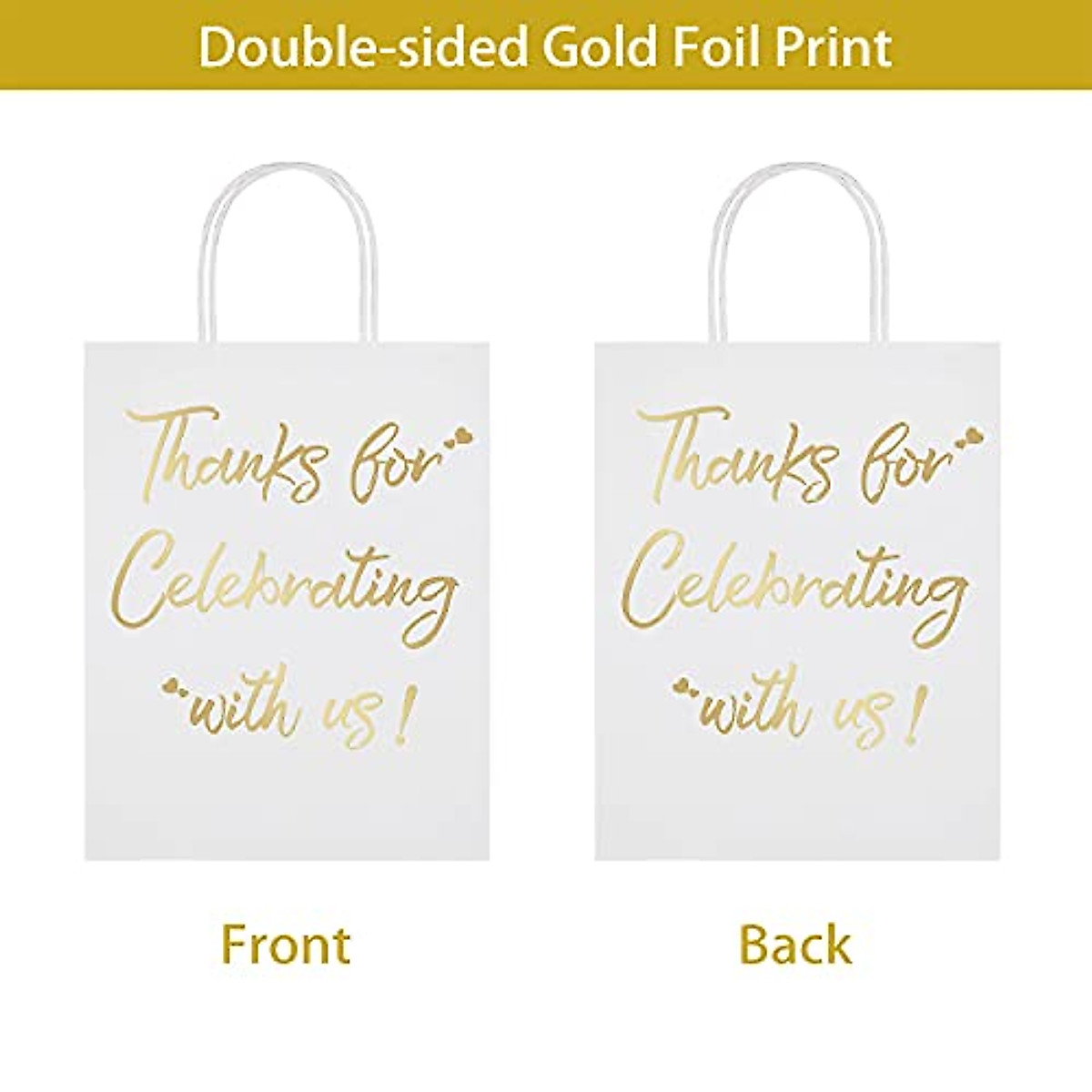 Cooraby 24 Pack White Kraft Paper Bags with Handles Thanks for Celebrating with Us Bags Party Favor Bags Medium Gift Bags Party Favor Bags with Tissue Papers for Birthday, Wedding, Baby Shower