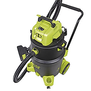 Sun Joe SWD16000 16-Gallon 1200-Watt 6.5 Peak HP Wet/Dry Shop Vacuum, HEPA Filtration, Wheeled w/Cleaning Attachments, for Home, Workshops, Pet Hair and Auto Use, 16 Gallon, Black/Green
