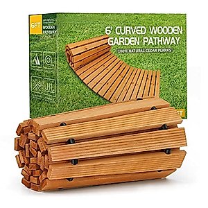 RELIANCER 6' Wooden Garden Pathway,Outdoor Roll Out Cedar Curved Walkway,Patio Path Decorative Garden Boardwalk Walkways,Weather-Resistant Roll Up Beach Wood Road Floor,Wedding Party Pathways