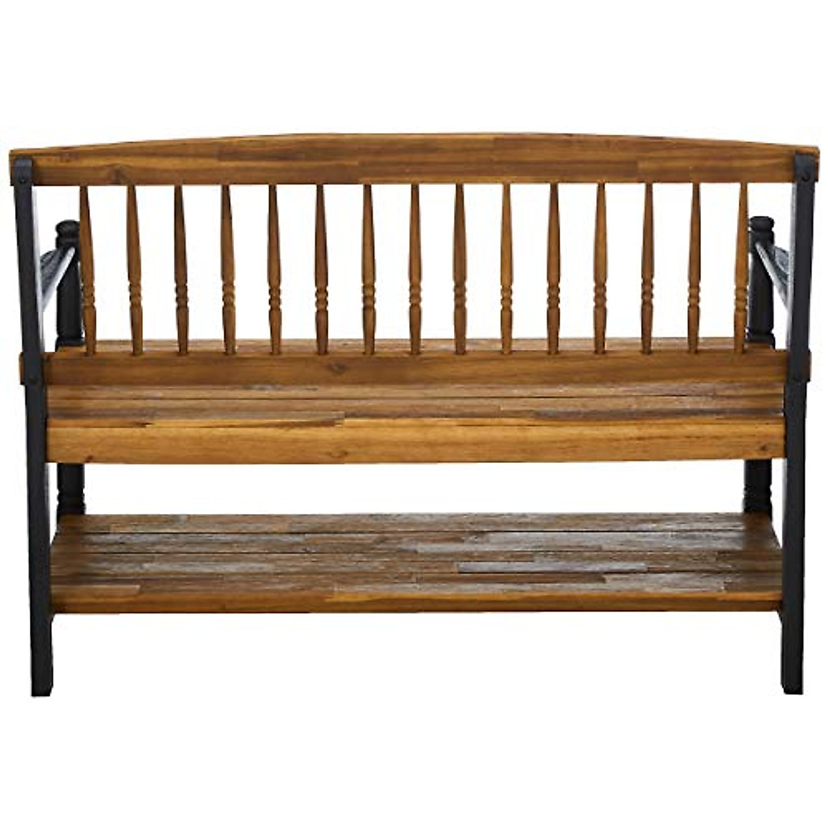 Christopher Knight Home Eddie Indoor Farmhouse Acacia Wood Bench with Shelf, Teak and Black Finish