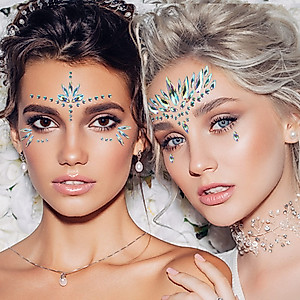 6 Sets Mermaid Face Jewels Rhinestone Face Gems Stick on Halloween Cosplay Party Carnival Festival Crystals Temporary Tattoos