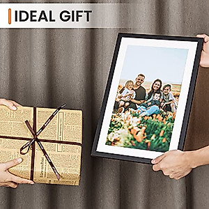 upsimples 11x17 Picture Frame, Display Pictures 9x15 with Mat or 11x17 Without Mat, Wall Hanging Photo Frame, Black, 1 Pack