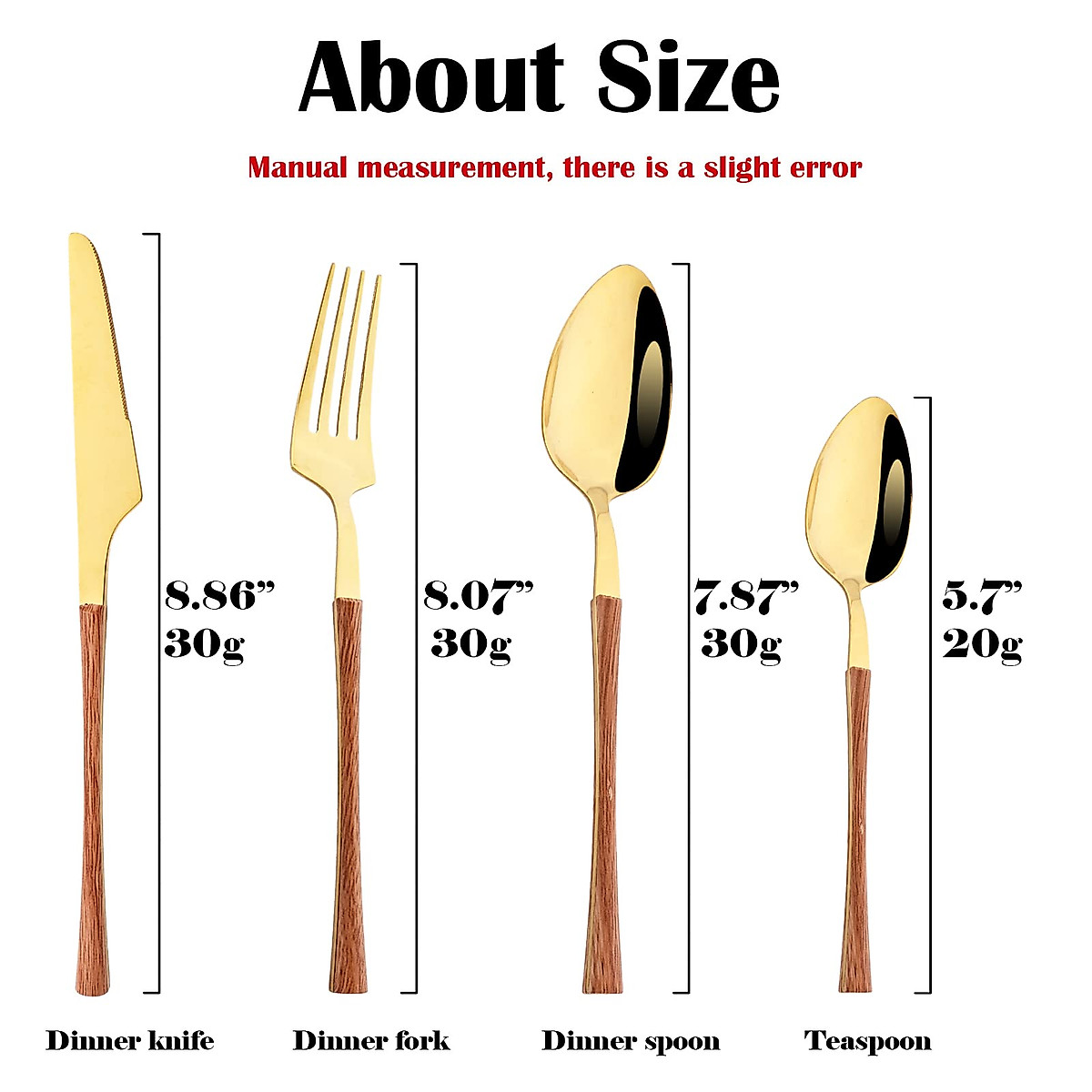 BRIIEC 24-Piece Wood Silverware Flatware Set Stainless Steel Cutlery Service for 6, Including Fork Spoon Knife Tableware, Mirror Polished,Wooden Handle with Gold Mouth